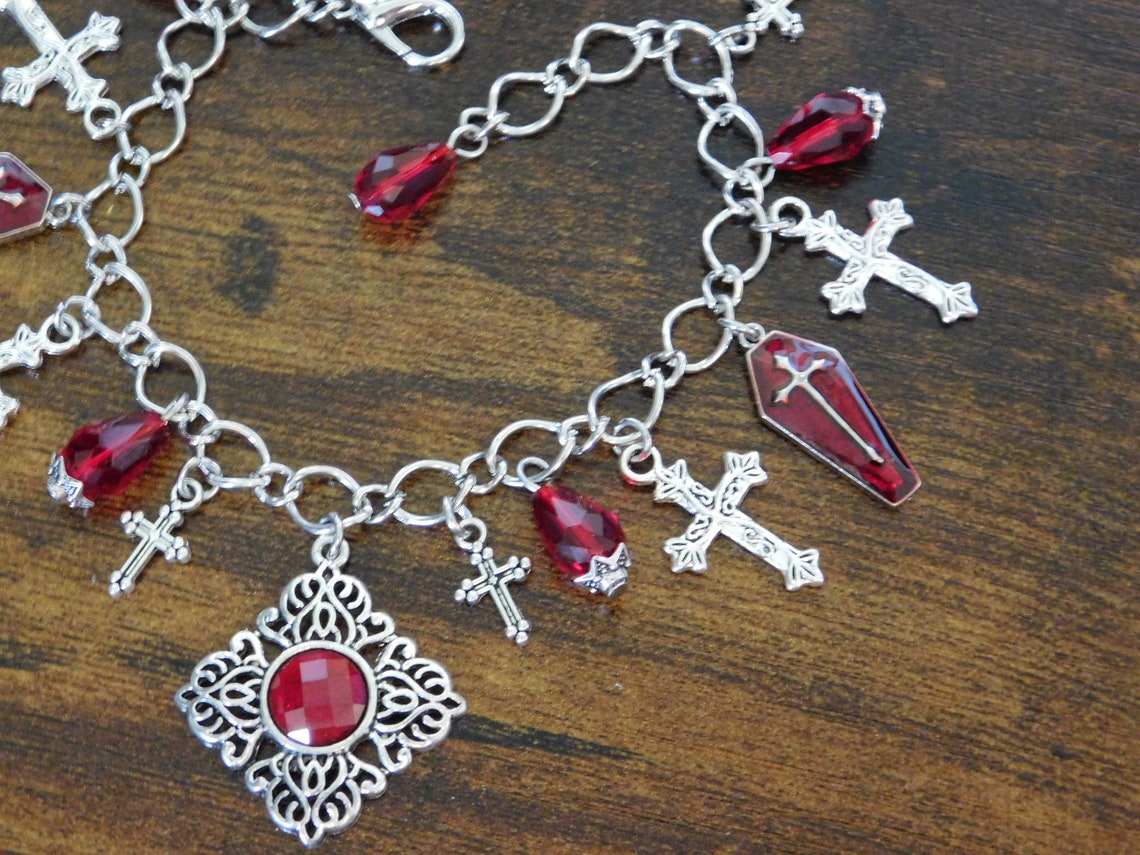 RED COFFIN VAMPIRE Bracelet | Gothic Coffin Bracelet | Dark Red Cross ...