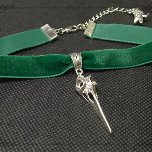 GREEN RAVEN BIRD Skull Velvet Choker Necklace | Gothic Raven Choker ...