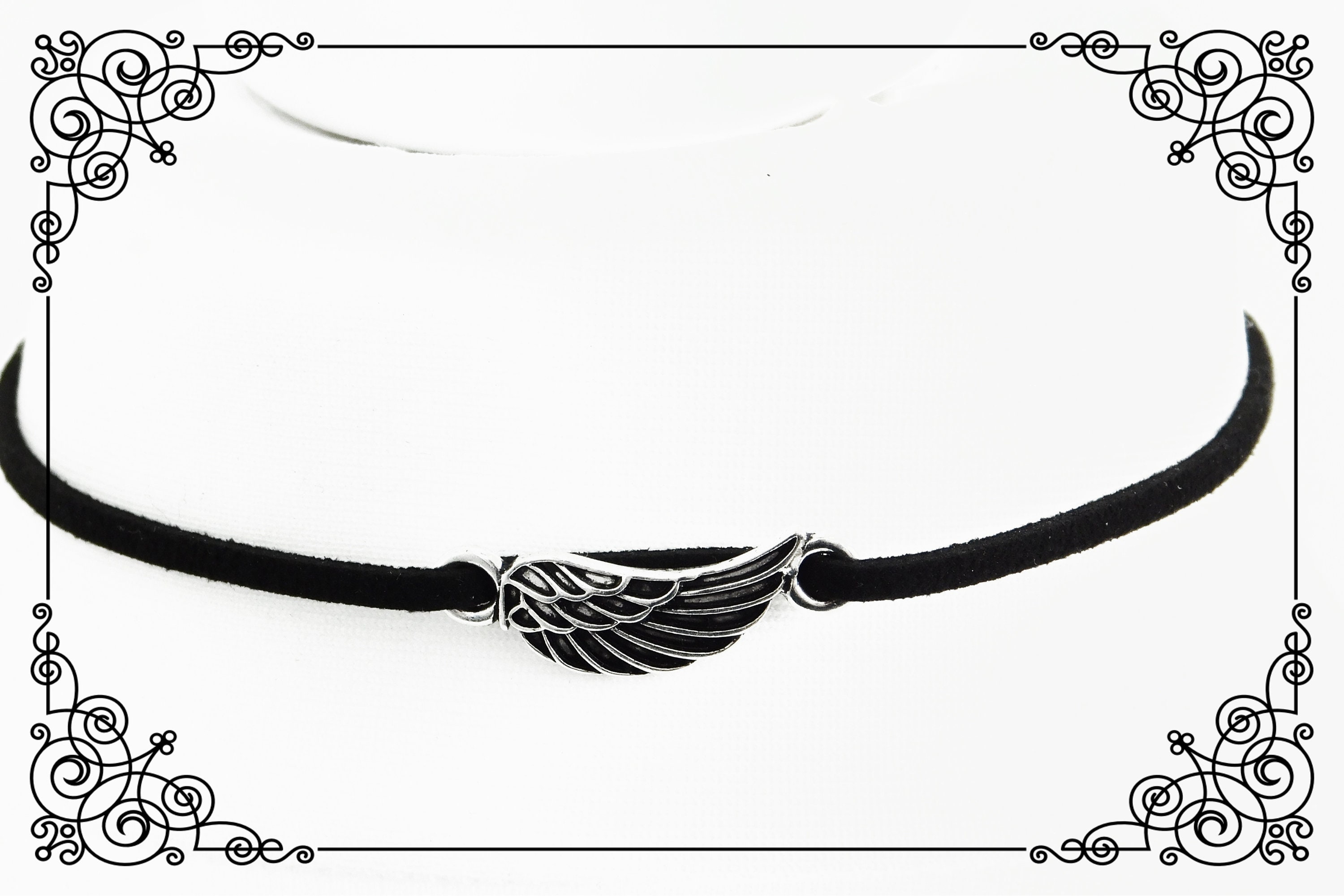DAINTY ANGEL WING Choker Necklace Angel Wing Black Choker | Etsy