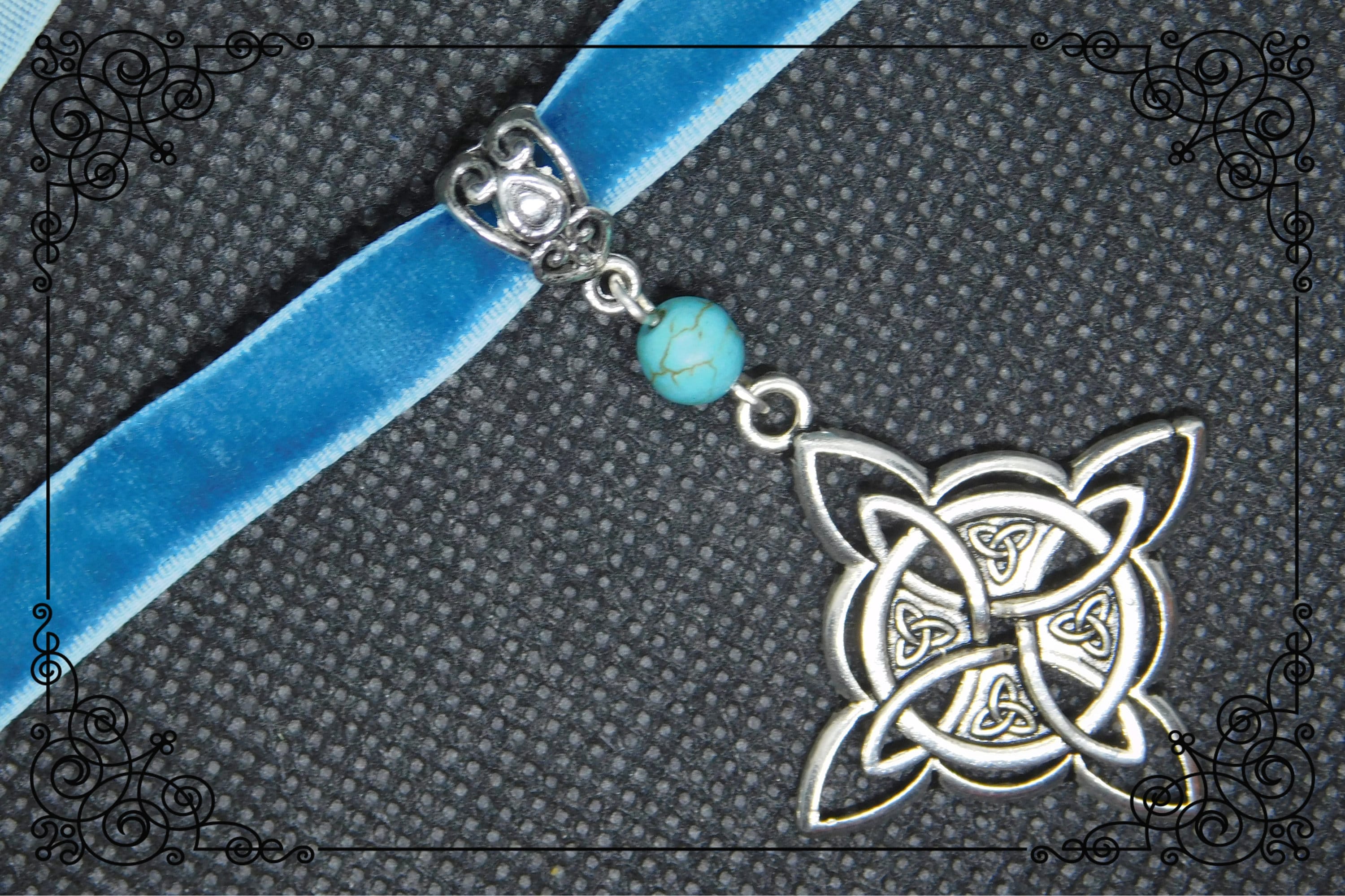 CELTIC CROSS CHOKER Necklace, Triquetra Cross Choker, Turquoise Blue ...