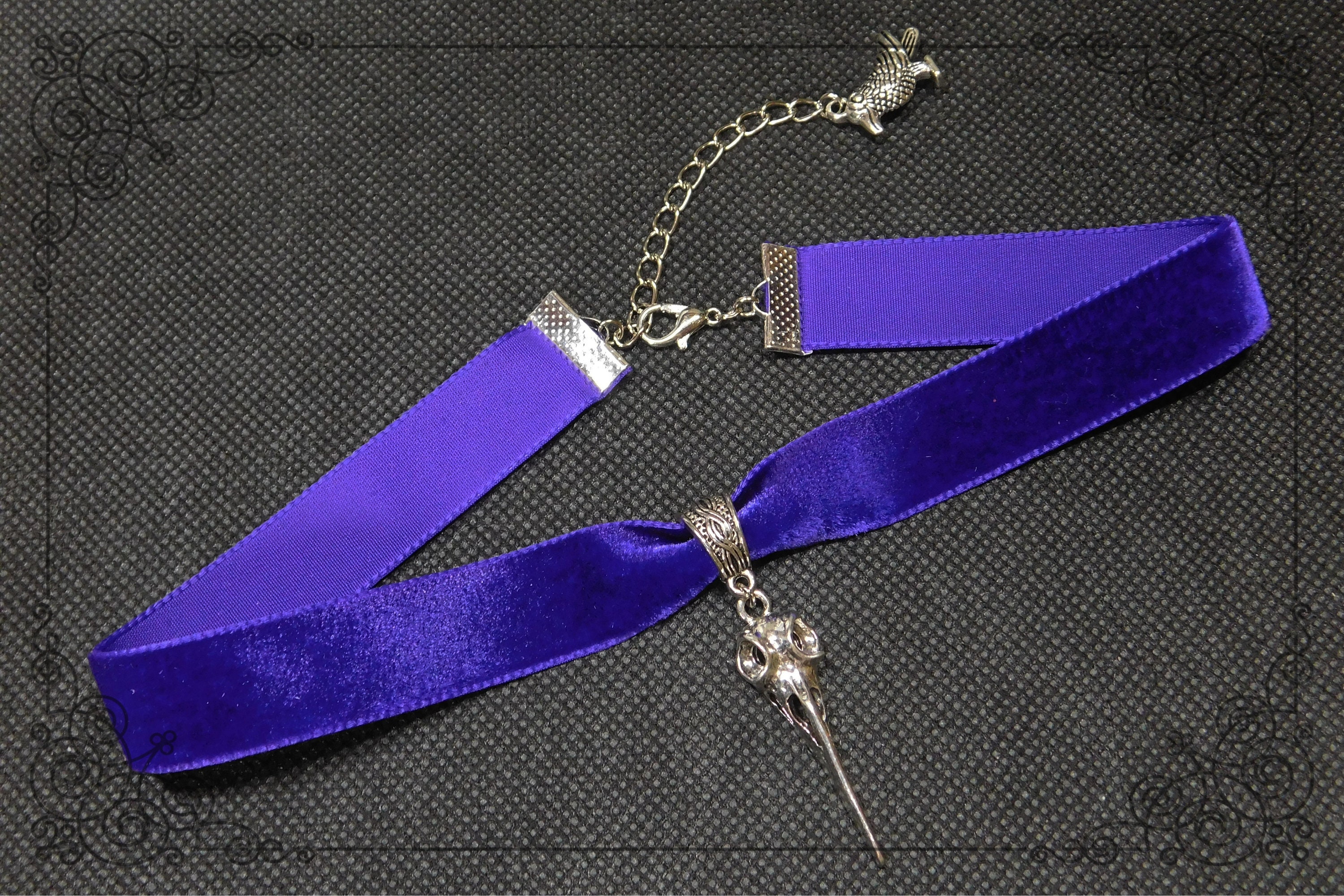 PURPLE RAVEN BIRD Skull Velvet Choker Necklace Gothic Raven | Etsy