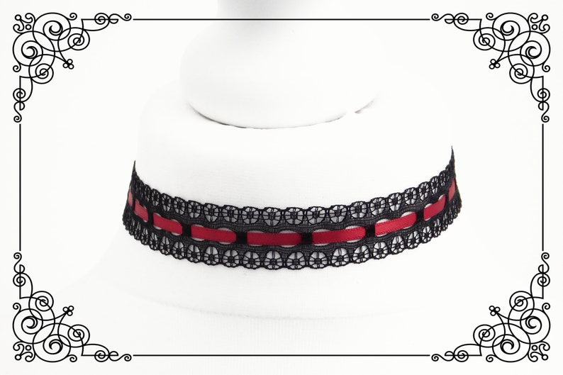 RED CHOKER NECKLACE Red and Black Lace Choker Gothic Choker | Etsy