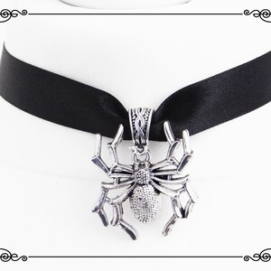 SPIDER CHOKER NECKLACE, Black Satin Choker, Spider Jewellery, Gothic ...