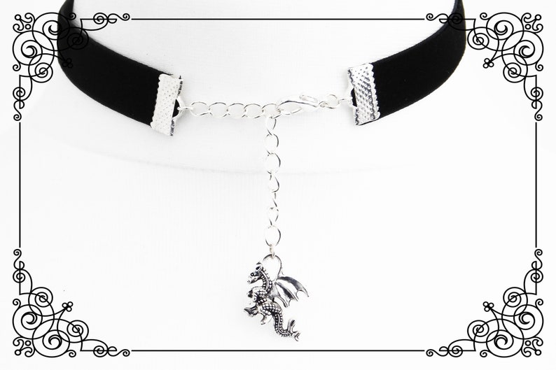 Dragon Choker Necklace Black Velvet Choker Collar Gothic - Etsy Polska