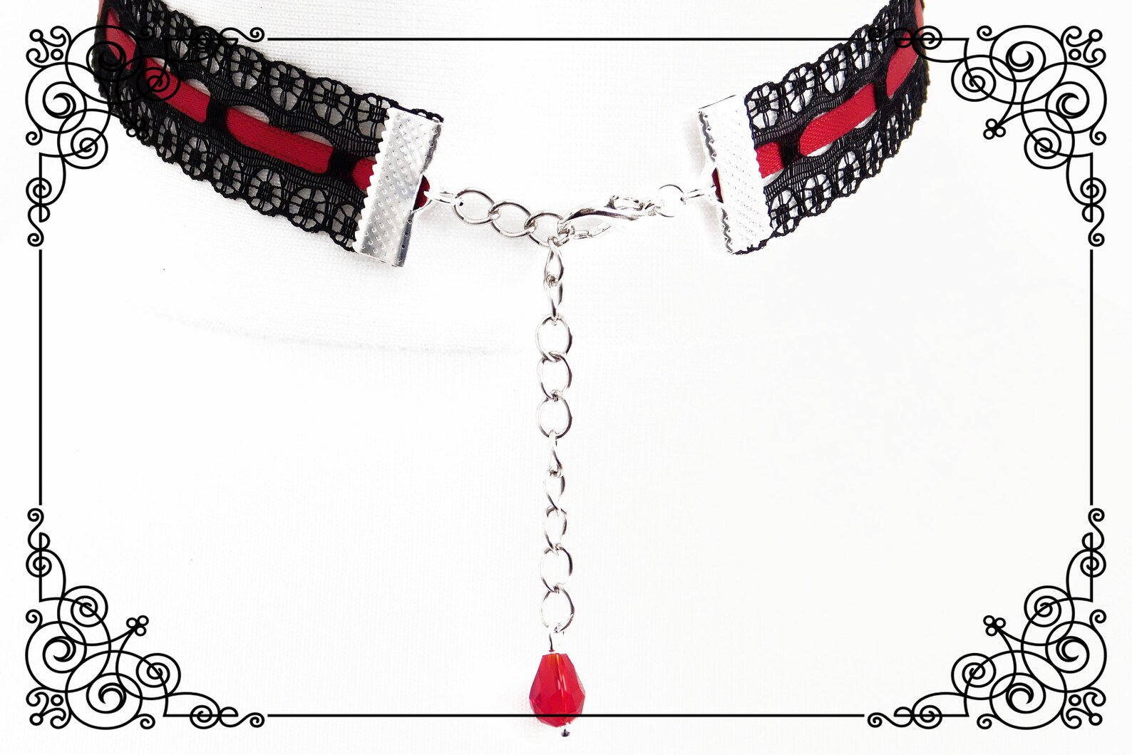 VICTORIAN GOTHIC PENDANT Choker Black and Red Lace Choker - Etsy UK