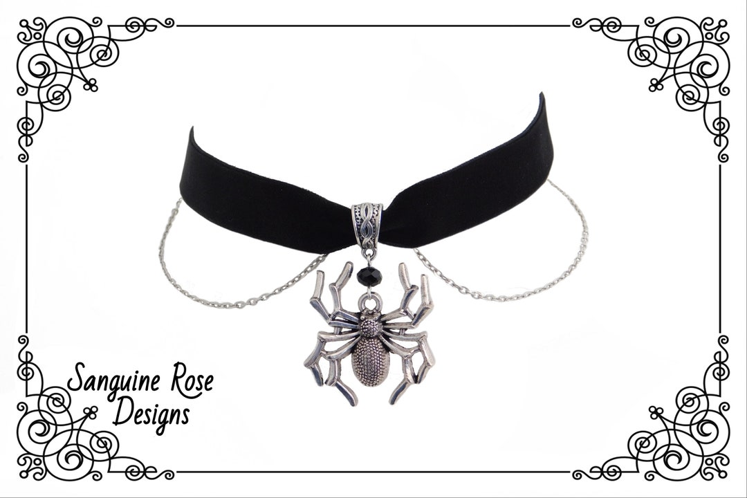 SPIDER CHAIN Choker Necklace in Black | Gothic Pagan Wicca Spider ...