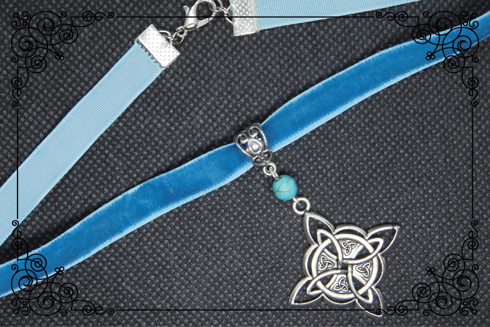 CELTIC CROSS CHOKER Necklace, Triquetra Cross Choker, Turquoise Blue ...