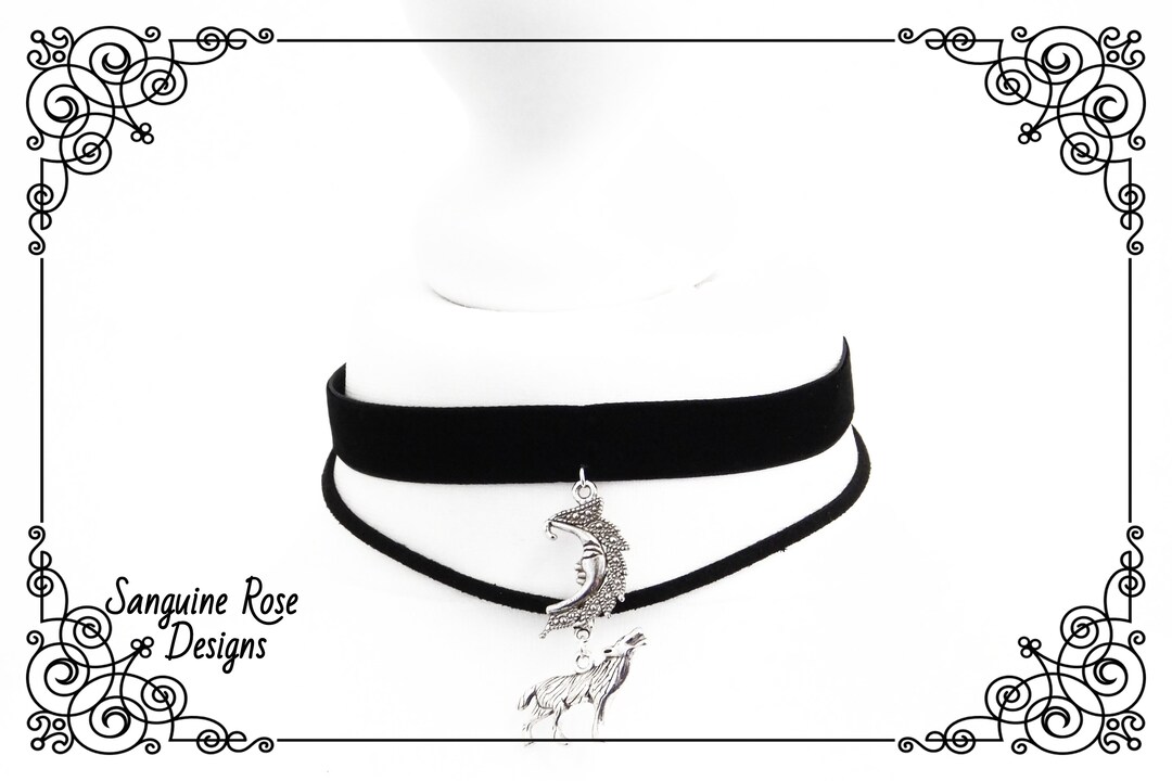 WOLF MOON DOUBLE Choker Necklace, Gothic Choker, Double Necklace, Wolf ...