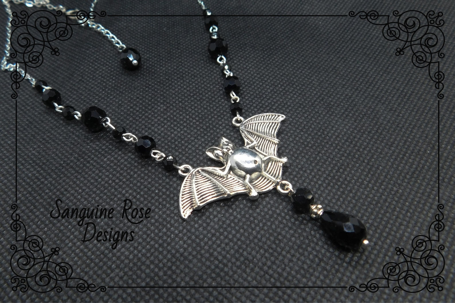 GOTHIC BAT BEADED Necklace, Gothic Jewelry, Black Beaded Bat Necklace ...