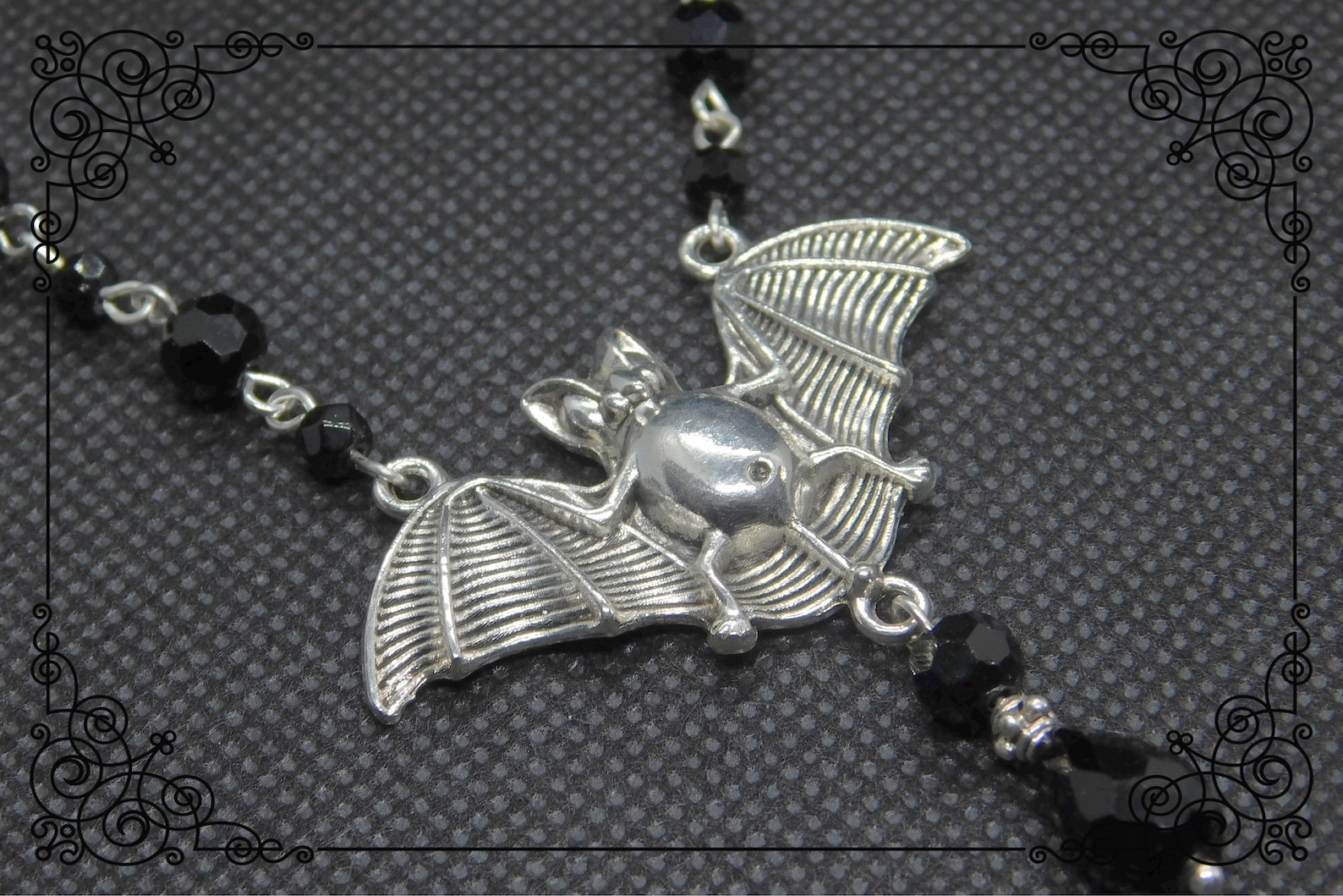 GOTHIC BAT BEADED Necklace, Gothic Jewelry, Black Beaded Bat Necklace ...