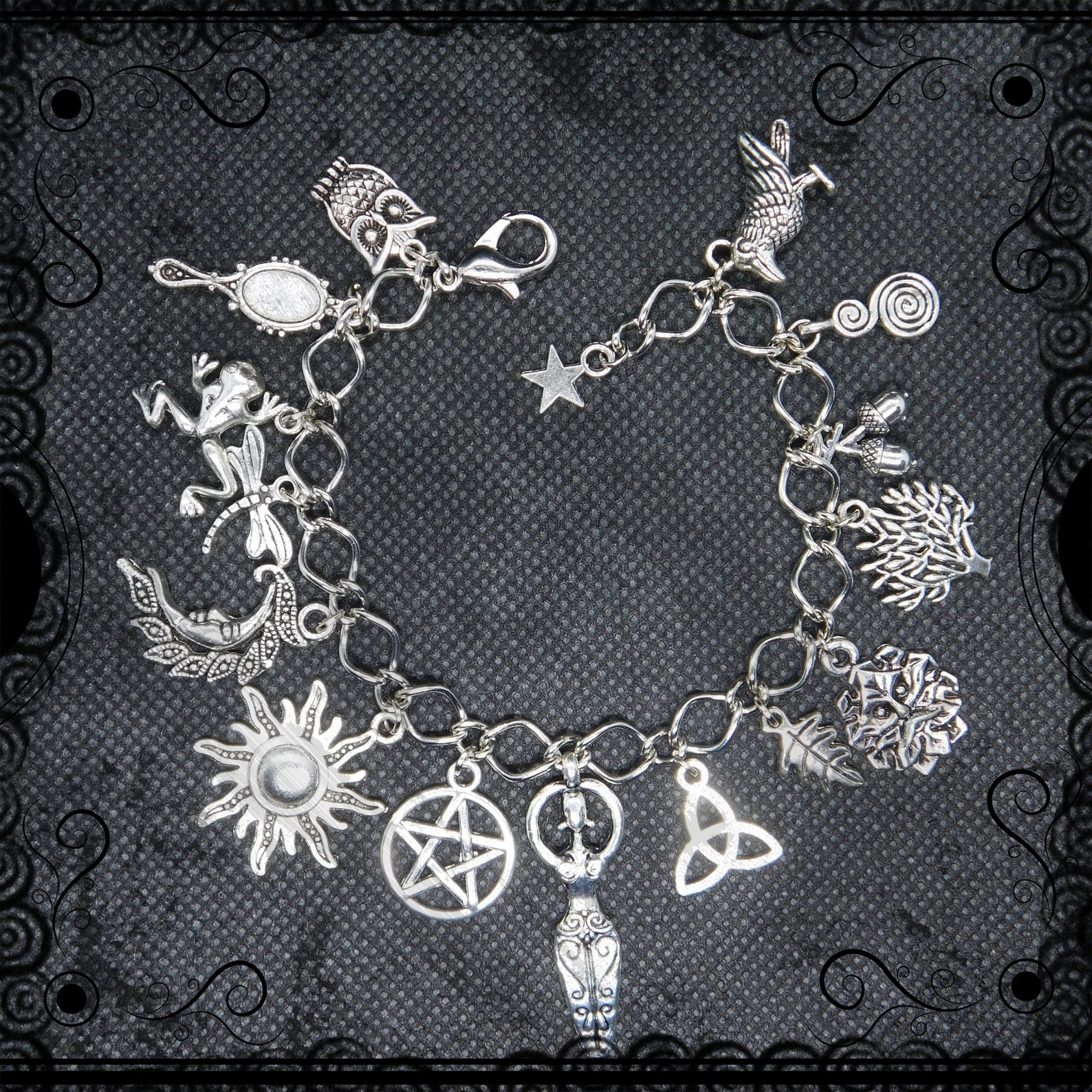 SILVER PAGAN CHARM Bracelet, Wicca Silver Charm Bracelet, Witch ...