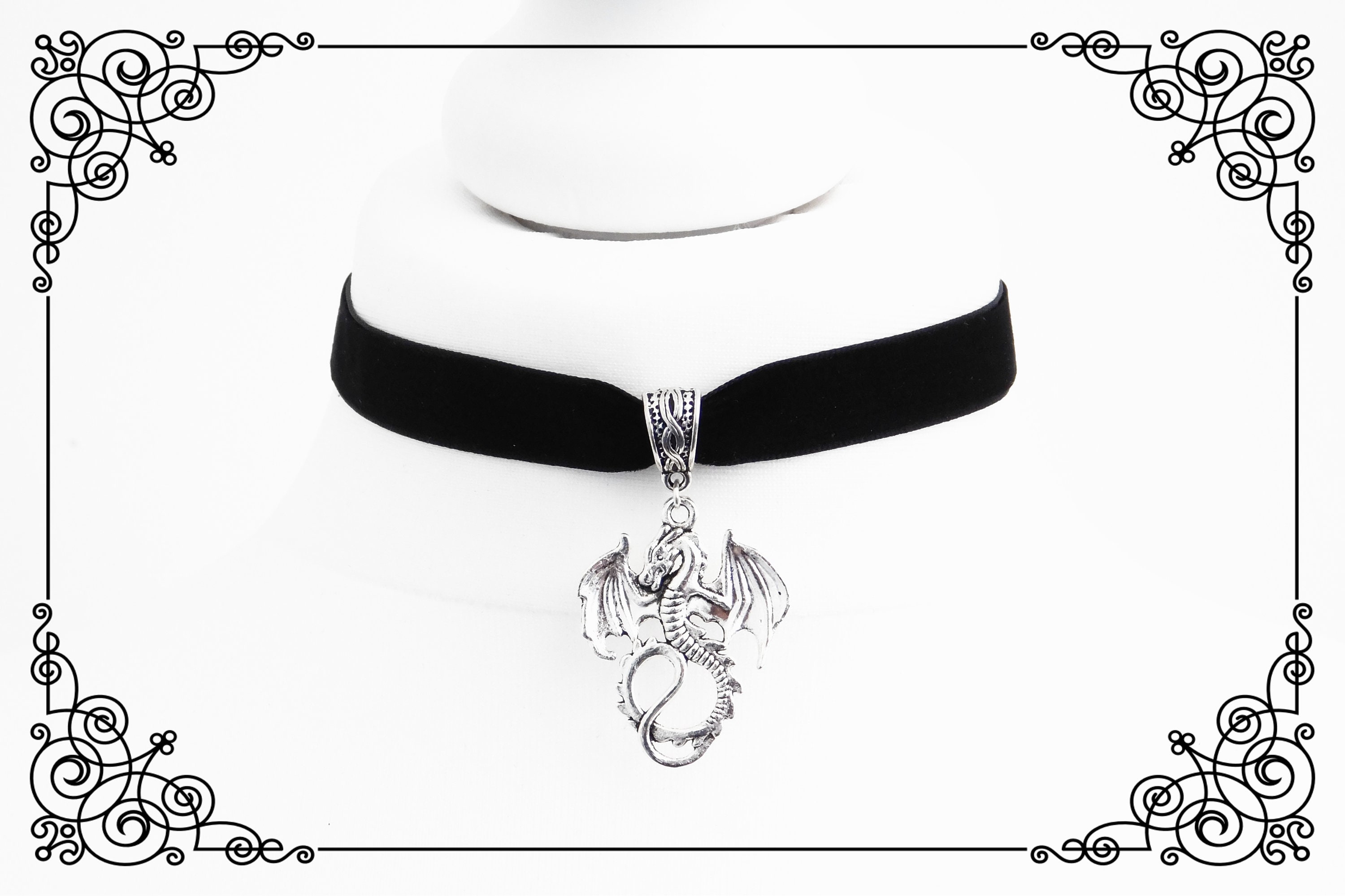 DRAGON CHOKER NECKLACE Black Velvet Dragon Choker Gothic | Etsy