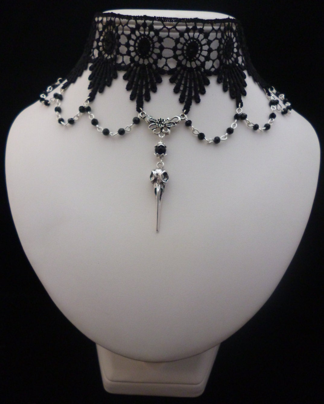 Black Guipure Lace Raven Skull Choker Necklace – Gothic – Wicca ...