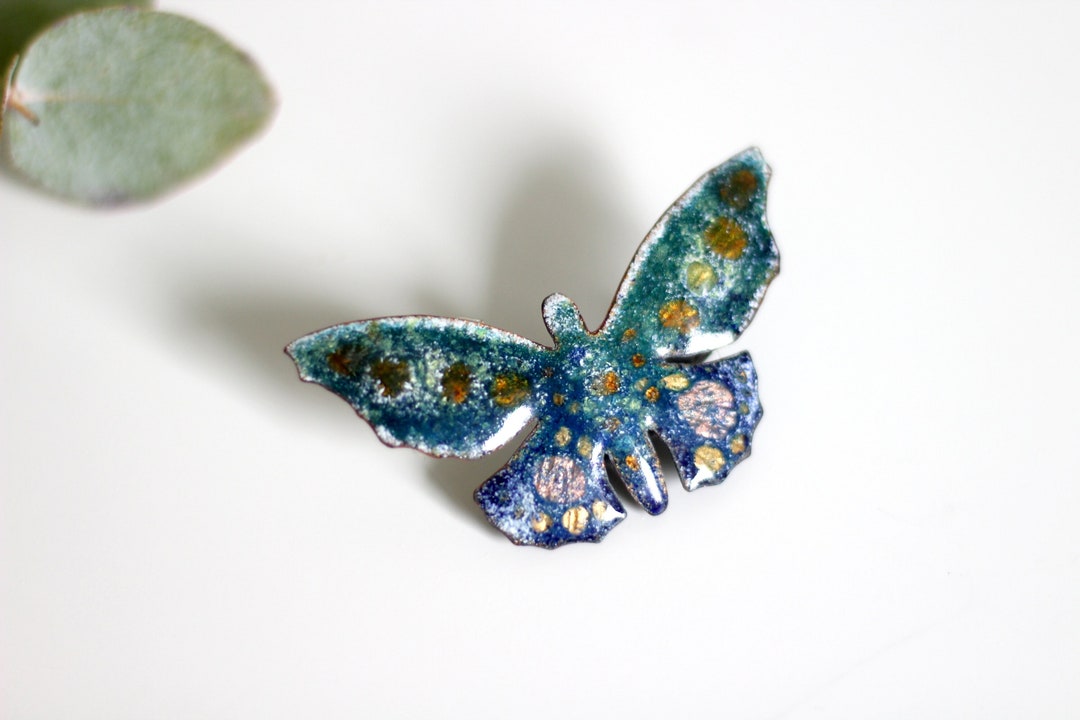 Rare Design Object Nora Grill: Enamel Brooch Blue Butterfly, Design ...