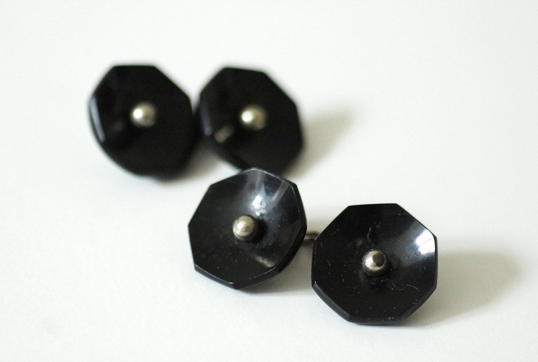 Black Vintage Cuff Links, 1960ies Cuff Buttons, Gift for Him, Vintage ...