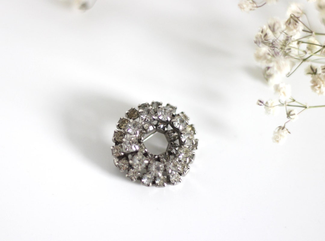 Vintage Brooch: Sparkling Rhinestones, Round Brooch, Rhinestone Brooch ...