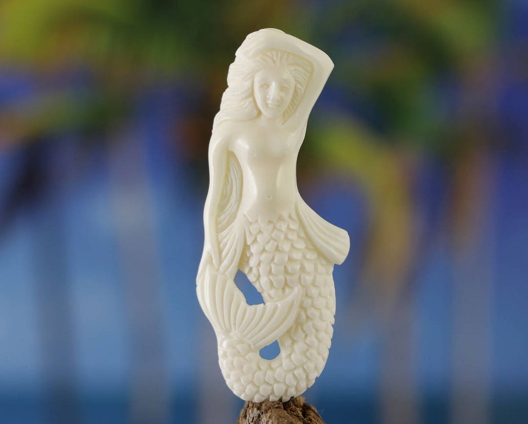Mermaid Bead, Side Drilled, Detailed Bone Carving, Organic Jewelry Gift ...