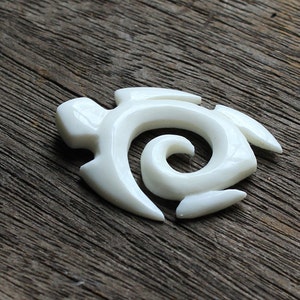 Hand-carved Bone Sea Turtle Focal, Spiral Honu Charm for Ocean Jewelry ...