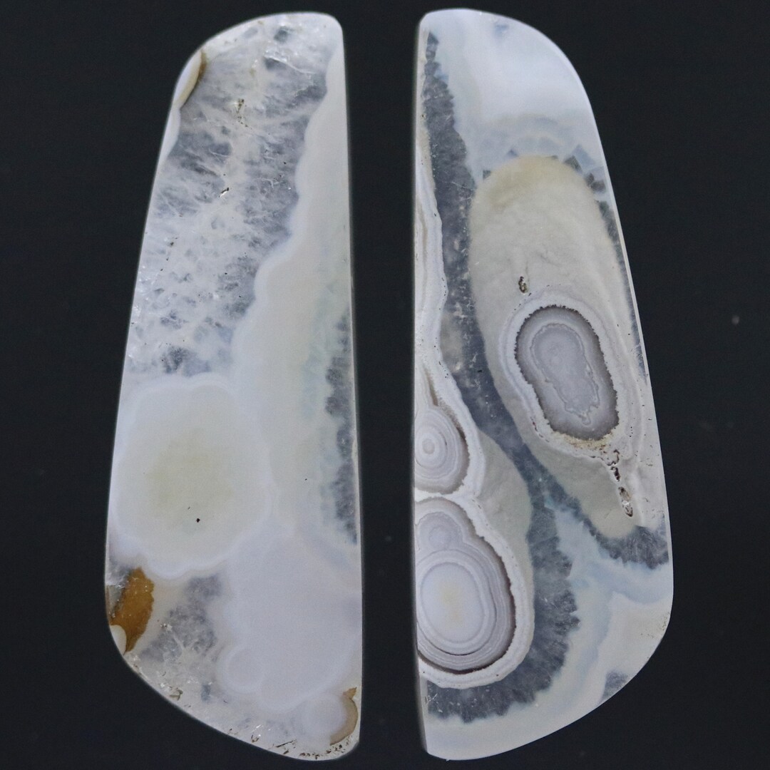 Pair Tubular Agate Gemstone Set Matching Cabochons Brazilian Tube ...