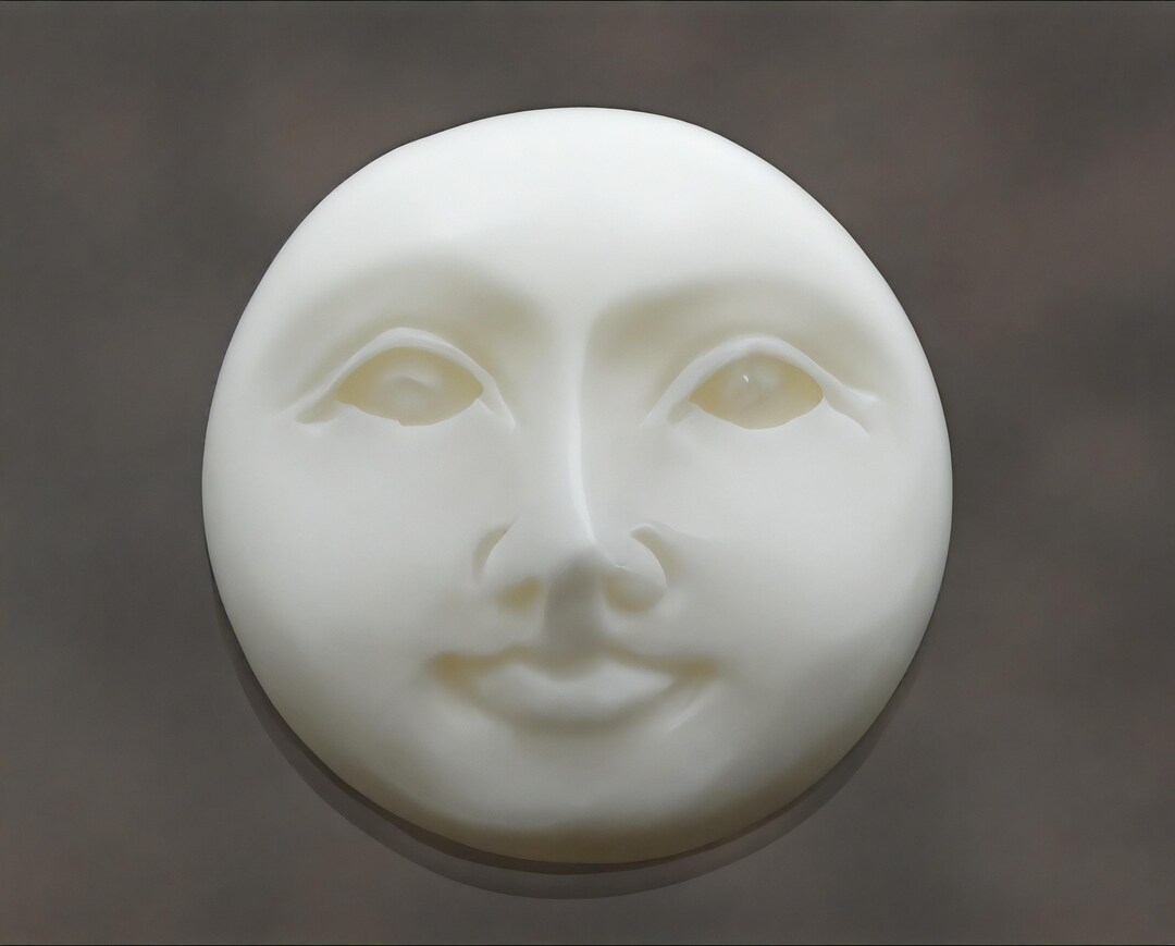 Carved Bone Moon Face • Small Round Mask Cabochon • Pendant or Earring ...