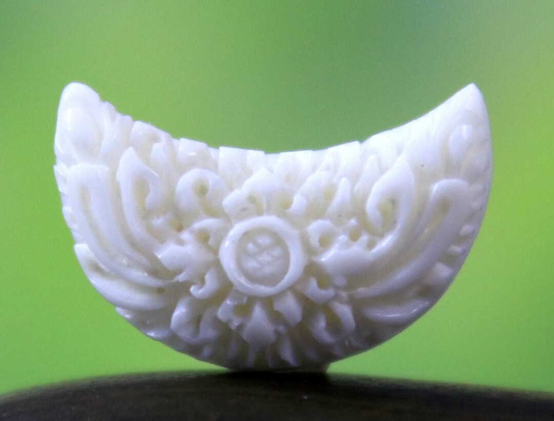 Carved Bone Crescent Moon • Ornate Floral Half-moon • Small Focal - Etsy