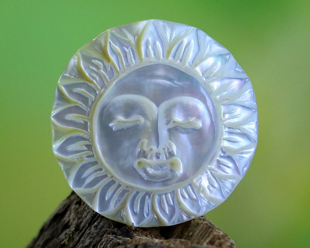 Mother of Pearl Sun Face: Radiant Energy & Joy, Natural Carving, 22mm ...