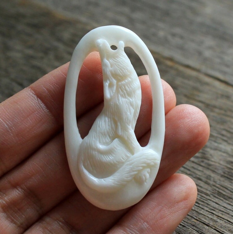 Hand-carved Bone Howling Wolf Pendant • Necklace • Decor • Crafts ...