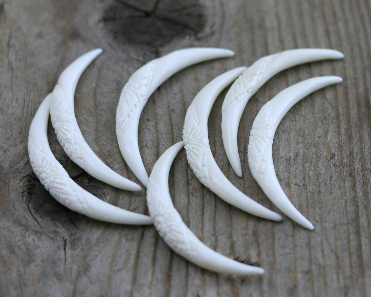 Carved Bone Crescent Tusk • Tribal Pendant Focal for Wire Wrap ...