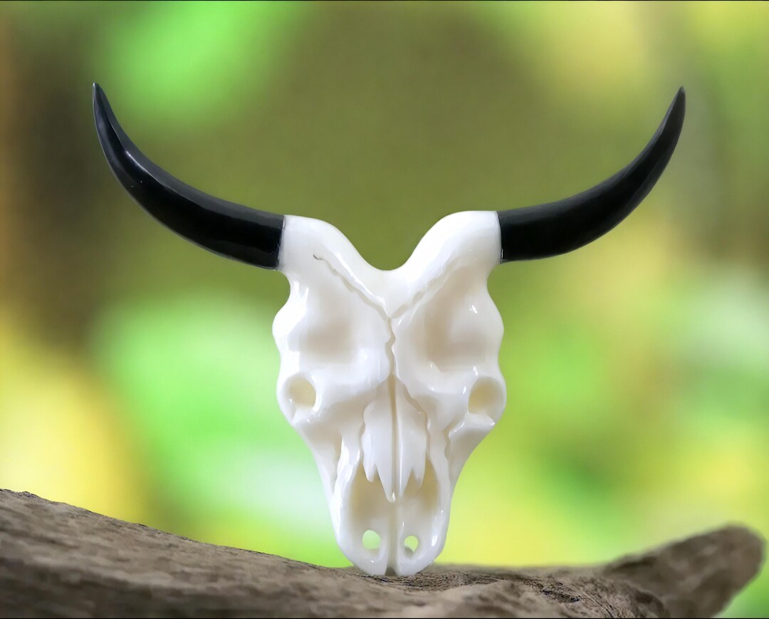 Hand-carved Bone Bull Skull | 68mm Longhorn Pendant Carving - Etsy