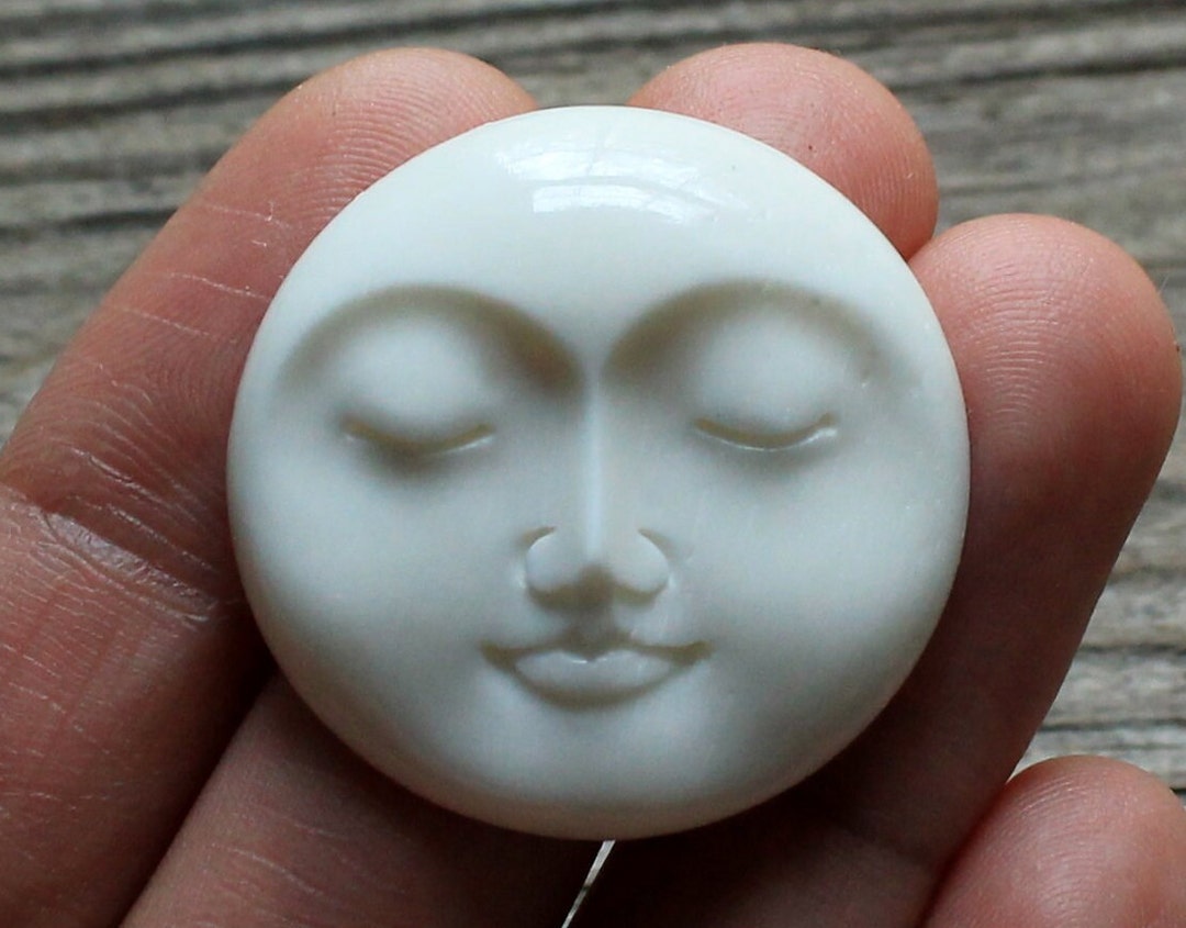 Carved Bone Moon Face Cabochon or Pendant - Celestial Jewelry, 30mm - Etsy