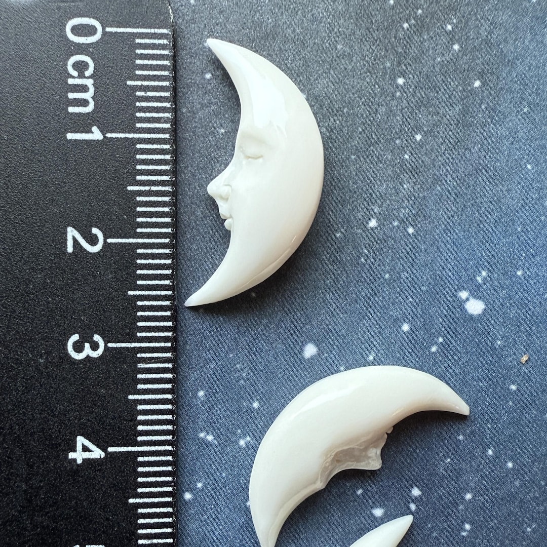 Reversible Crescent Moon Carved Bone Face Pendant With Serene Closed ...