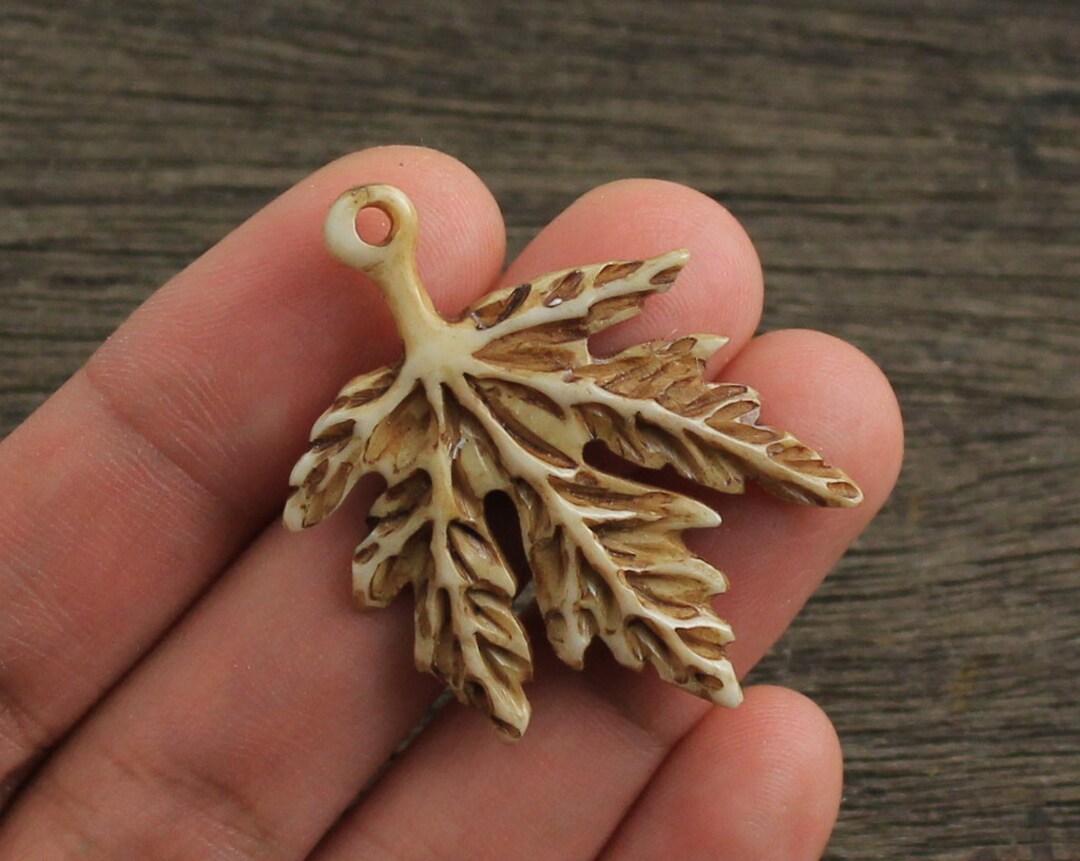 Hand Carved Maple Leaf With Antique Stain Focal Pendant Top Drilled ...