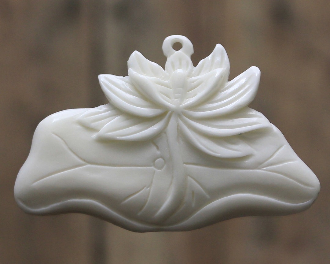 Lotus Flower Hand Carved Cow Bone Organic Pendant Bead for DIY ...