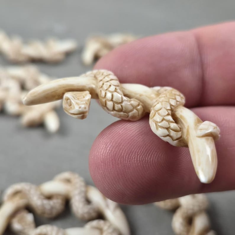 Antiqued Bone Serpent Tusk Pendant • Hand Carved Wrap Charm • 45mm - Etsy
