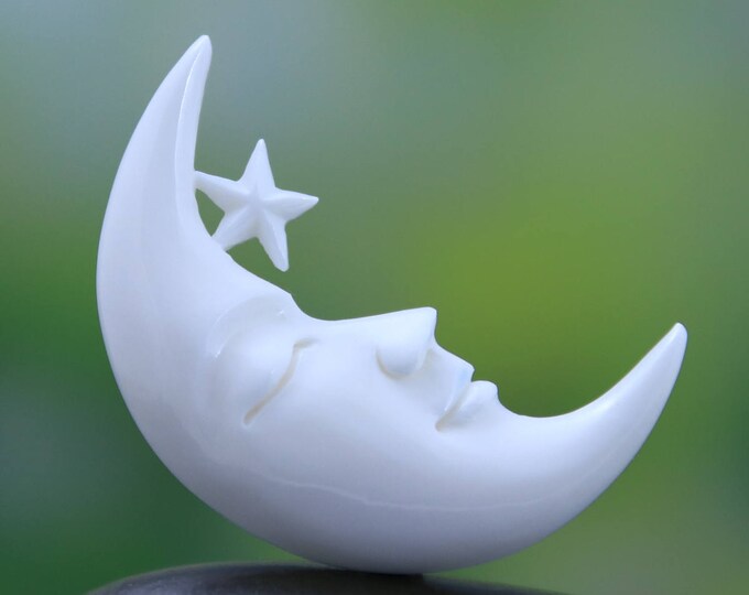 XL Eyes Closed Crescent Moon and Star Face Bone Carving B452 - Etsy