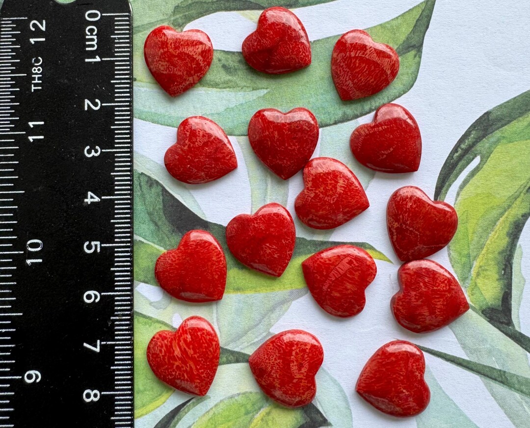 Red Coral Heart Cabochons • Tiny Love Stones for Earrings and Charms ...