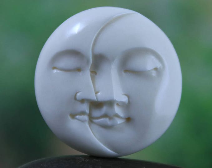 40mm Large Moon Face Cabochon Hand Carved Bone Moons Sleeping Night ...