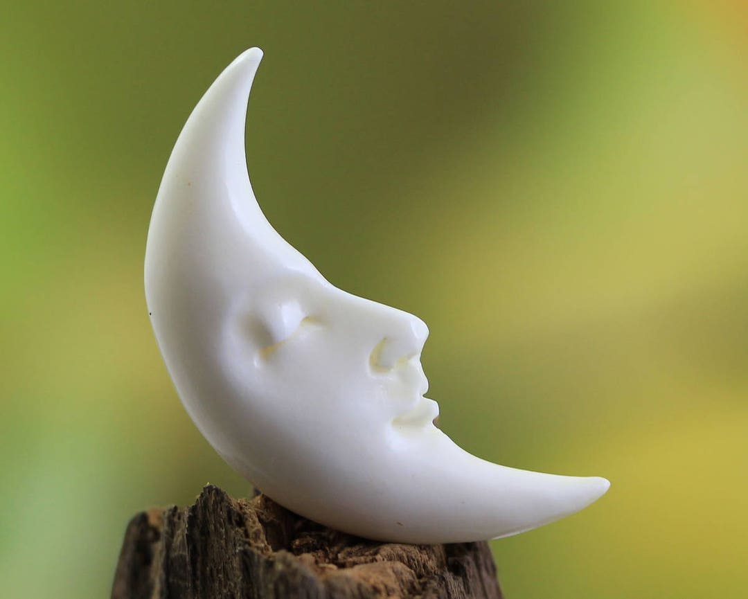 Flat Back Crescent Moon Carved Bone Eyes Closed Organic - Etsy