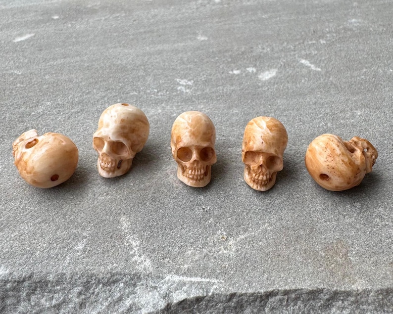 Antique Stained Skull Beads – Handcrafted Bone Carvings for Jewelry ...