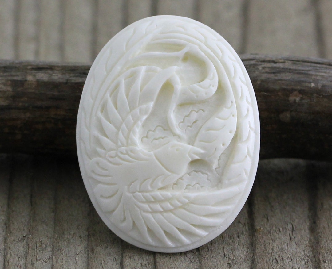 Bird of Paradise Handcarved Cow Bone Cabochon Intricate Detail ...