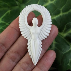 Angel Pendant - Angelic Figure Carved Bone Charm, Guardian, 59mm - Etsy