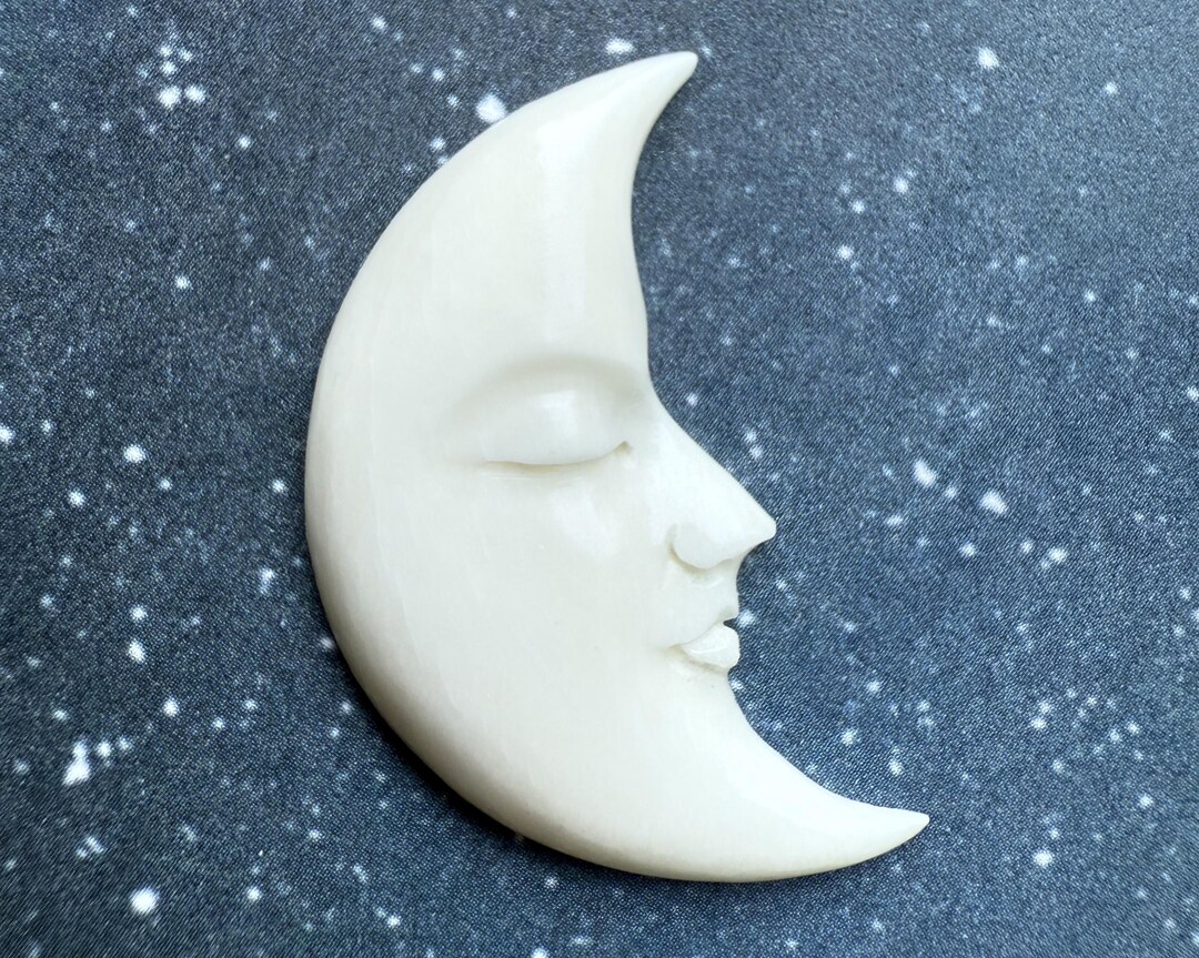 Carved Bone Crescent Moon Face • Lunar Cabochon for Pendants, Rings ...