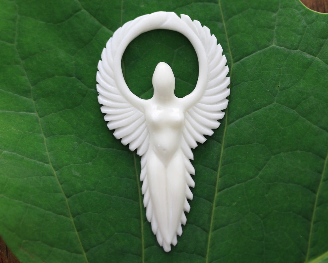 Angel Pendant - Angelic Figure Carved Bone Charm, Guardian, 59mm - Etsy