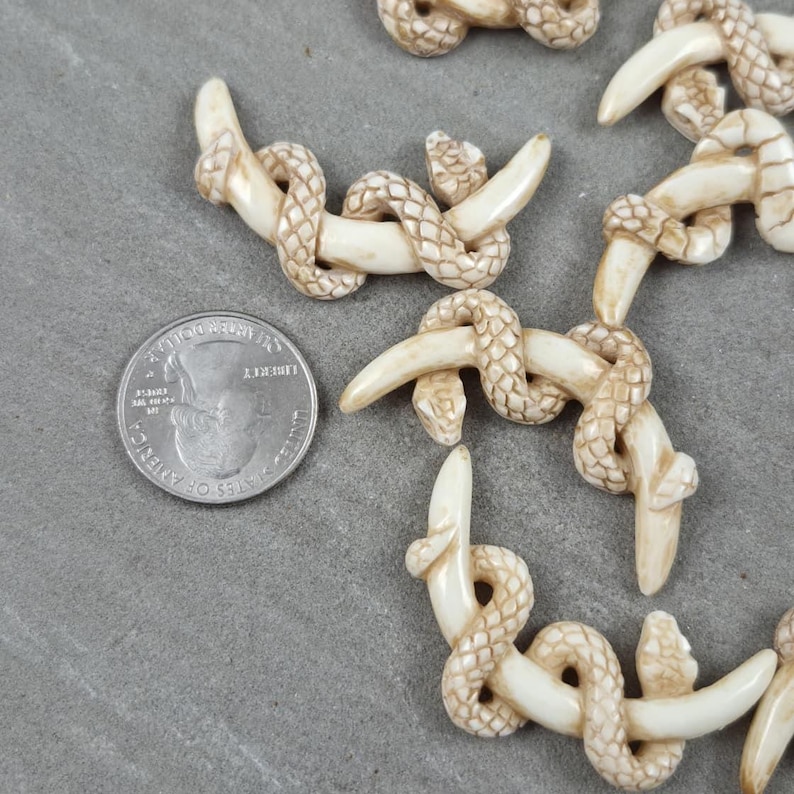 Antiqued Bone Serpent Tusk Pendant • Hand Carved Wrap Charm • 45mm - Etsy