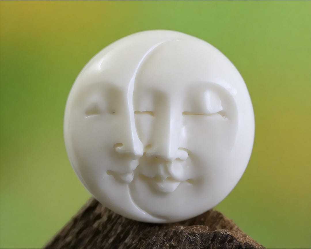 Serene Lunar Double Face - Carved Bone for Unique Jewelry Making, Eyes ...