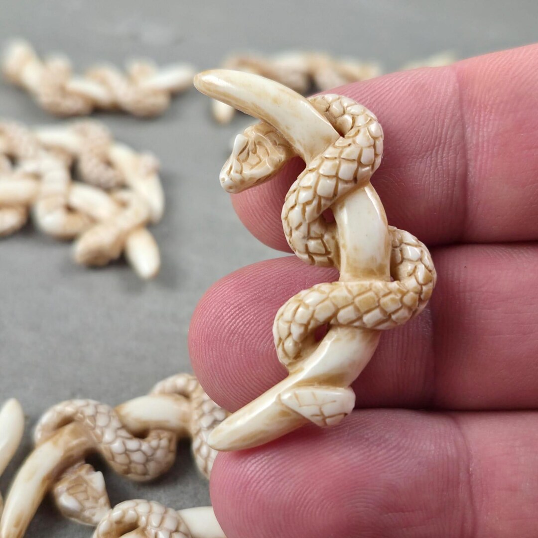 Antiqued Bone Serpent Tusk Pendant • Hand Carved Wrap Charm • 45mm - Etsy