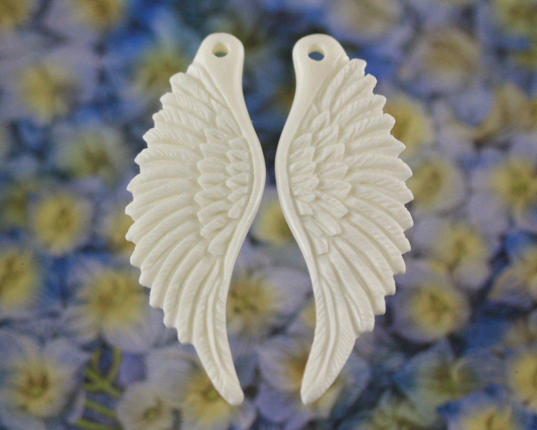 White Angel Wings Hand-carved Focal Jewelry DIY Earring & Pendant ...