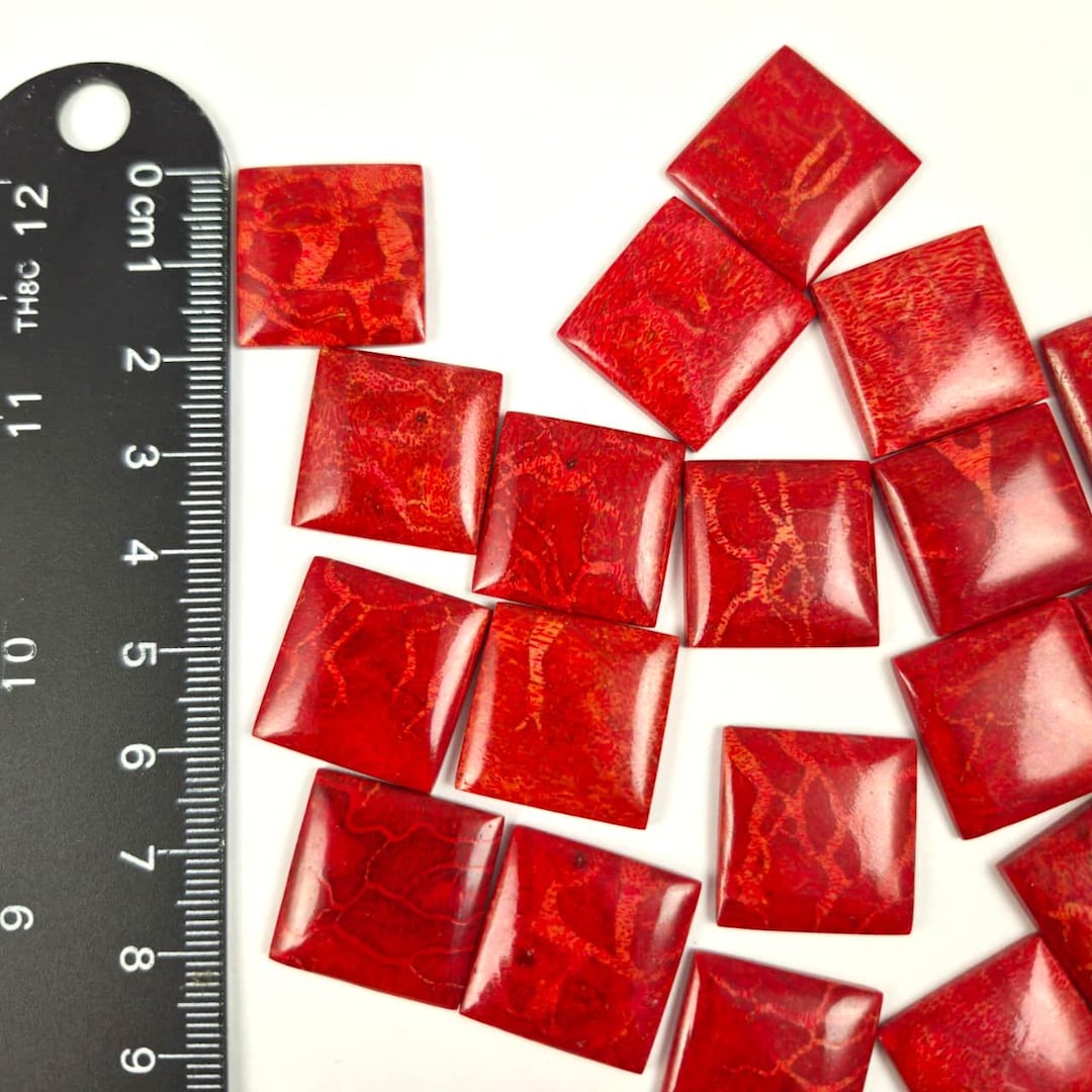 20mm Red Coral Square Cabochon • Bold Gemstone Focal With Flat Polished ...