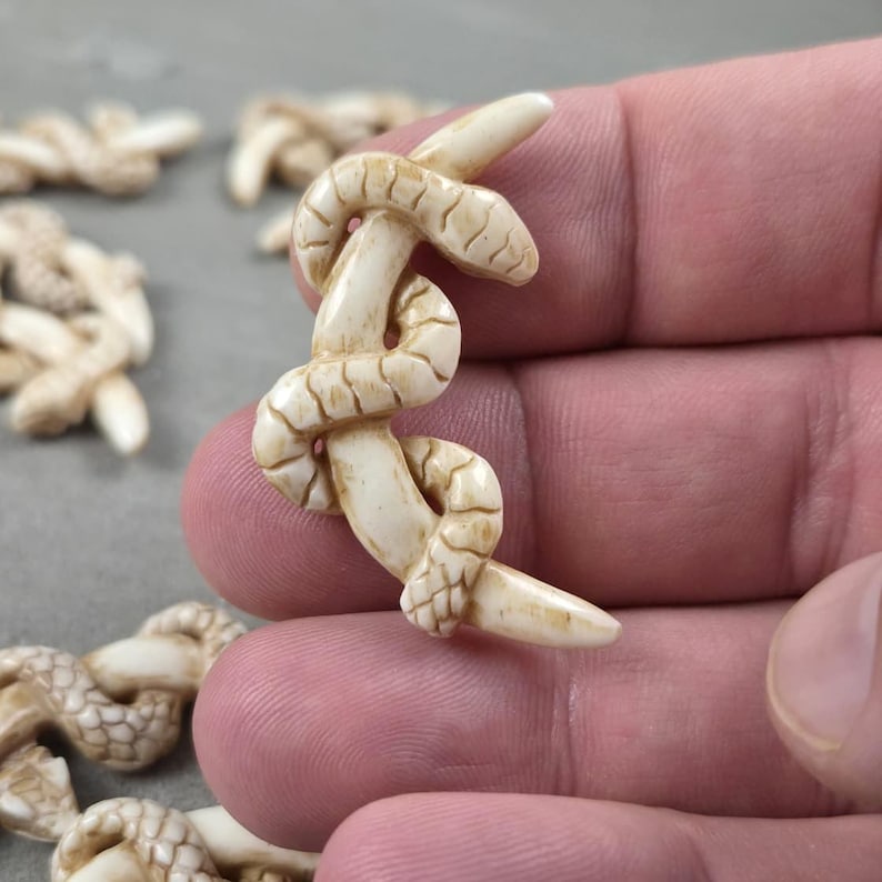 Antiqued Bone Serpent Tusk Pendant • Hand Carved Wrap Charm • 45mm - Etsy