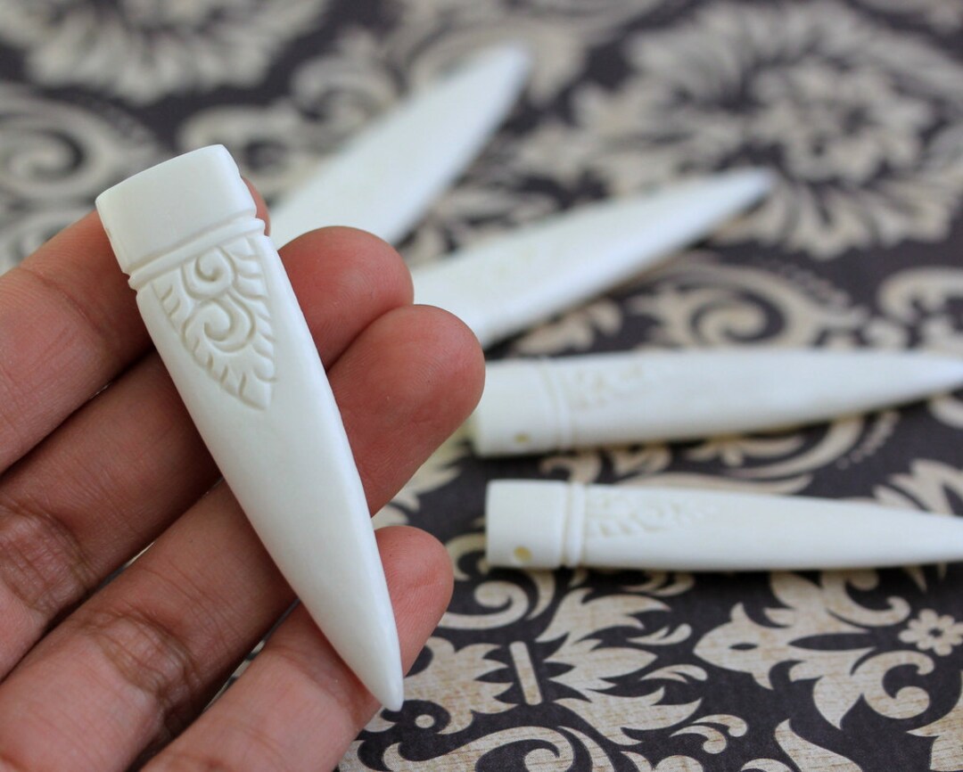 Carved Bone Pendant - Tribal Tooth Design, DIY Necklace Component, 60mm ...